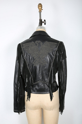 Black Motorcycle Fringe Jacket with Silver Studded Eagle Selected by ...