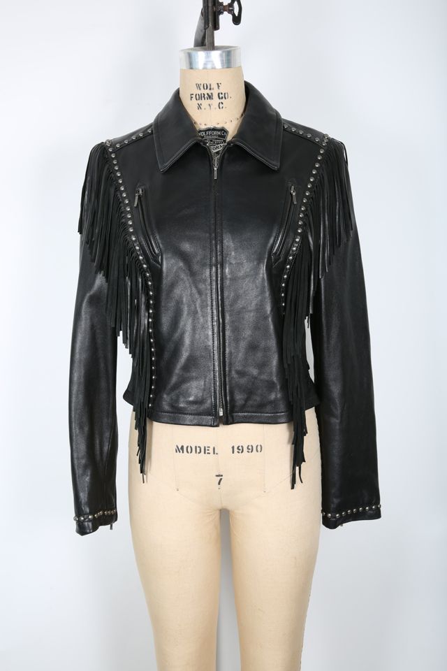 Black Motorcycle Fringe Jacket with Silver Studded Eagle Selected by ...