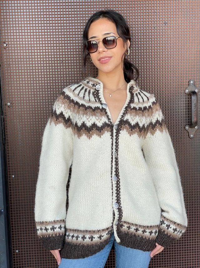 Vintage Handknit Ethnic Border Pattern Cardigan Selected by ...