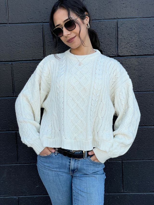 Vintage 1980's White Cropped Cable Sweater Selected by FernMercantile ...