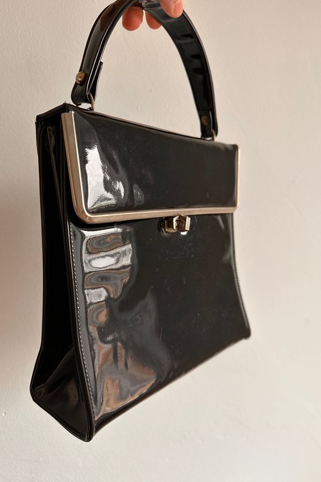 Vintage Black Patent Leather Evening Bag with Toggle Closure Selected ...