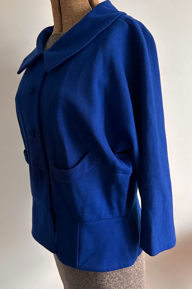 Vintage Wool Double Knit Cobalt Blue Jacket with Covered Buttons ...