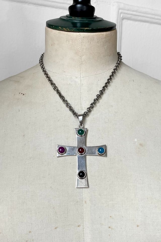 Large Vintage Cabochon Cross Pendant and Chain Necklace Selected by ...