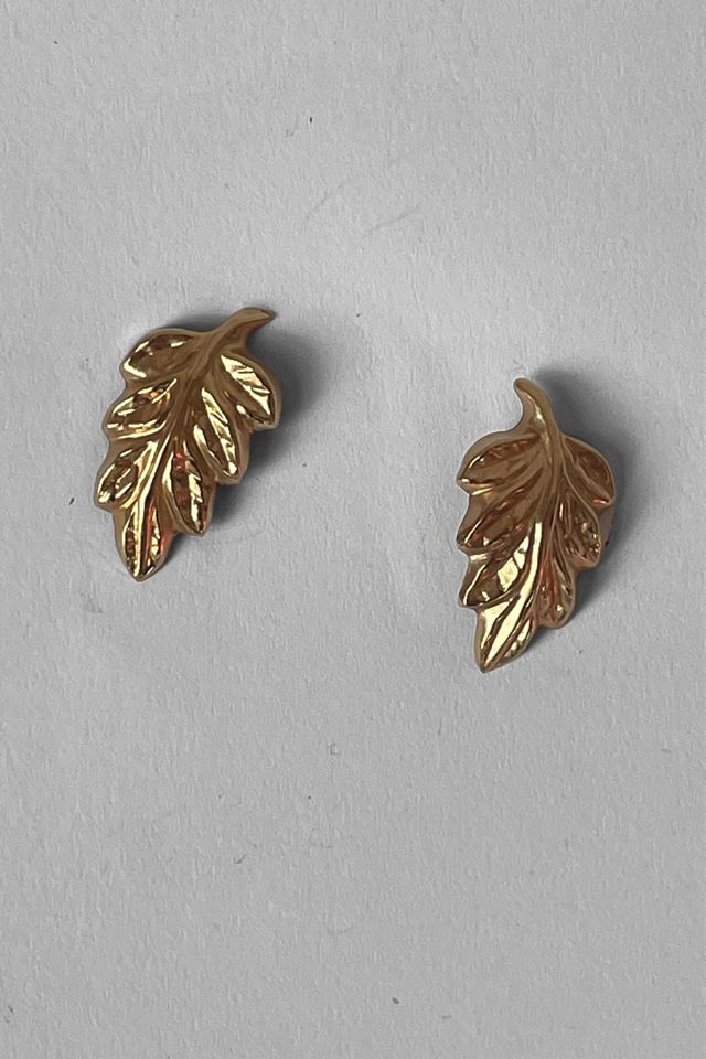 Vintage 14K Gold Leaf Stud Earrings Selected by MARMALADE | Free People