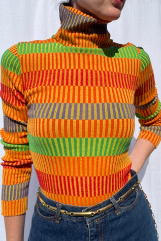 Wild bright rib knit 70s stretchy mega high turtle neck selected by ...