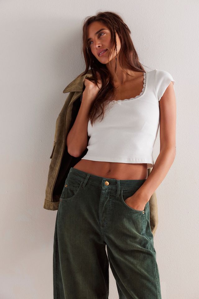 We The Free Good Luck Mid-Rise Cord Barrel Jeans | Free People