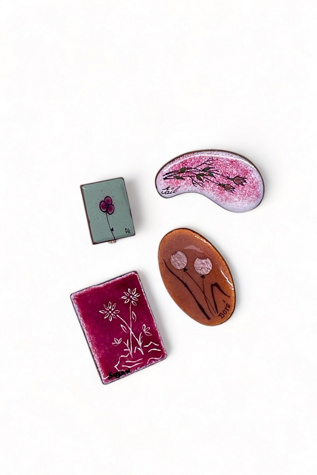 Vintage Artisan Signed Floral Enamel Pin Set Selected by MARMALADE ...