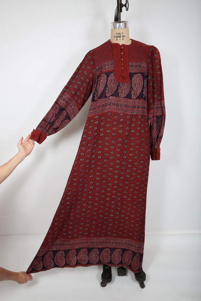 70s Vintage Rust Block Print Maxi Dress Caftan Selected by Love Rocks ...