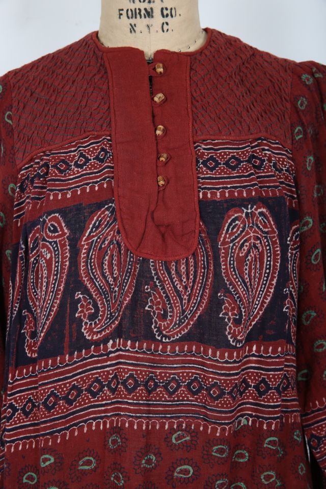 70s Vintage Rust Block Print Maxi Dress Caftan Selected by Love Rocks ...