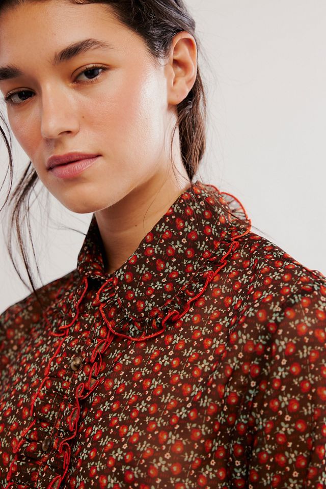 Anna Sui English Rose Ruffle Blouse | Free People