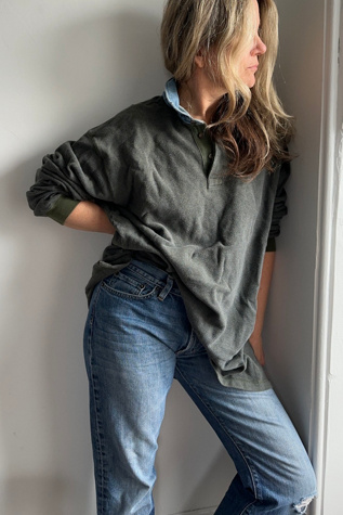 Gray Rugby Style Shirt with Denim Collar Selected by KA.TL.AK | Free People