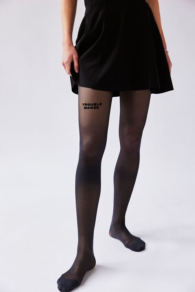 Trouble Maker Script Tights | Free People UK
