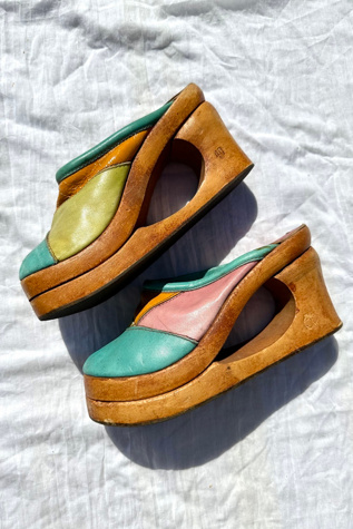 Vintage 1970s Patchwork Leather Wooden Clogs Selected by Grievous Angel ...