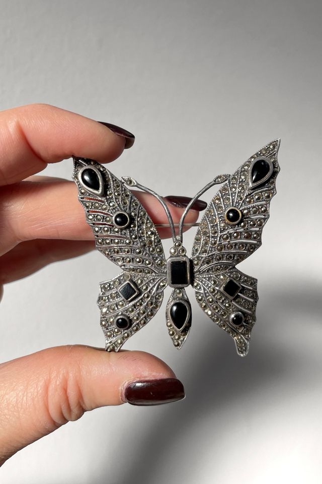 Large Vintage Sterling Onyx Butterfly Pin Selected by MARMALADE | Free ...