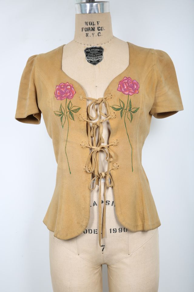 70s Vintage Artisan Suede Jacket Top with Hand Painted Flowers Selected ...