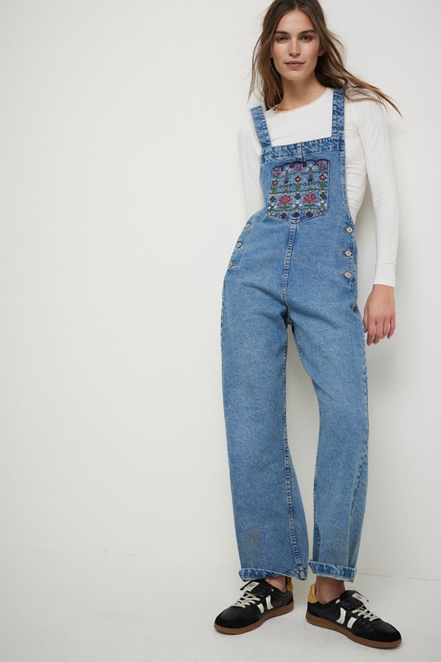 We The Free Sweet Pea Embroidered Overalls | Free People