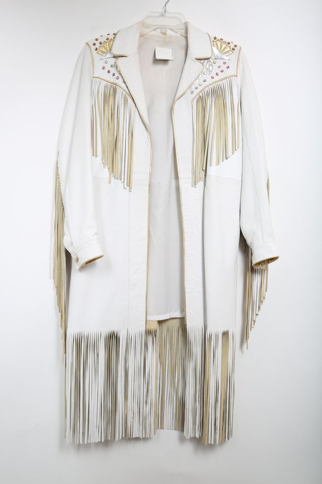 Vintage Long White Leather Fringe Glam Cowgirl Western Jacket Selected ...
