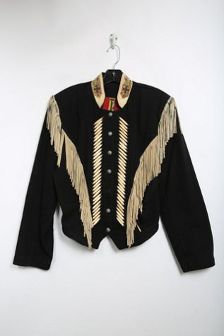 Vintage Black Denim Beaded Western Cowgirl Fringe Jacket Selected by ...