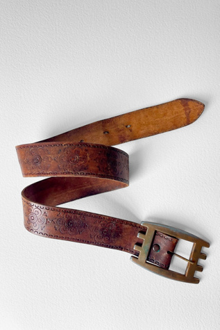 70s Tooled Leather Belt with Giant Buckle Selected by MARMALADE | Free ...