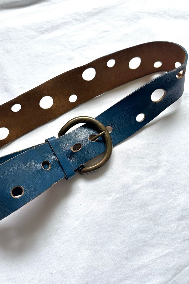 Vintage 1960s Blue Leather Polka Dot Cutout Belt Selected by Cherry ...