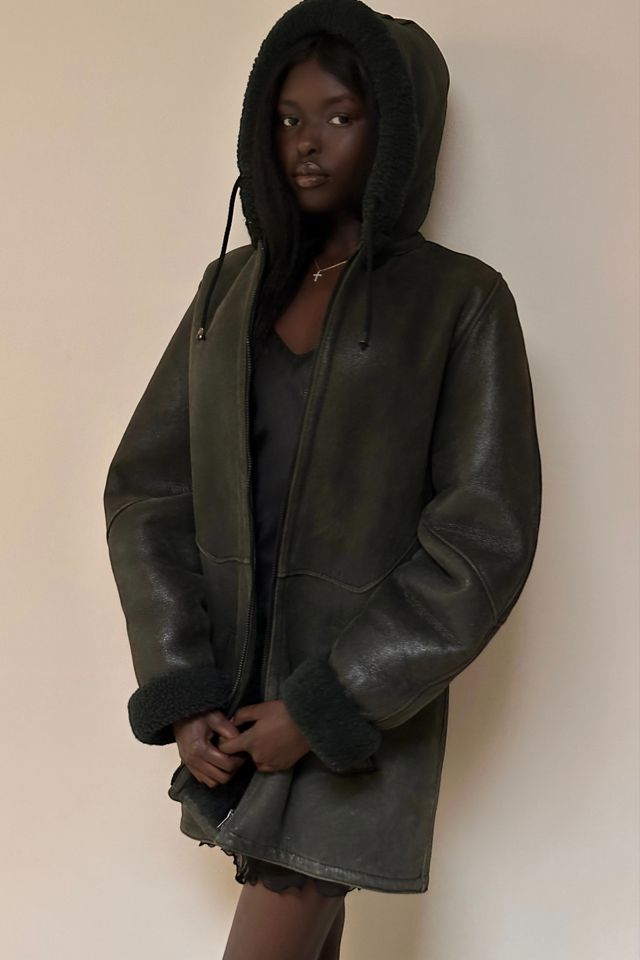 Vintage 1980's Hooded Leather Shearling Jacket Selected By Afterlife ...