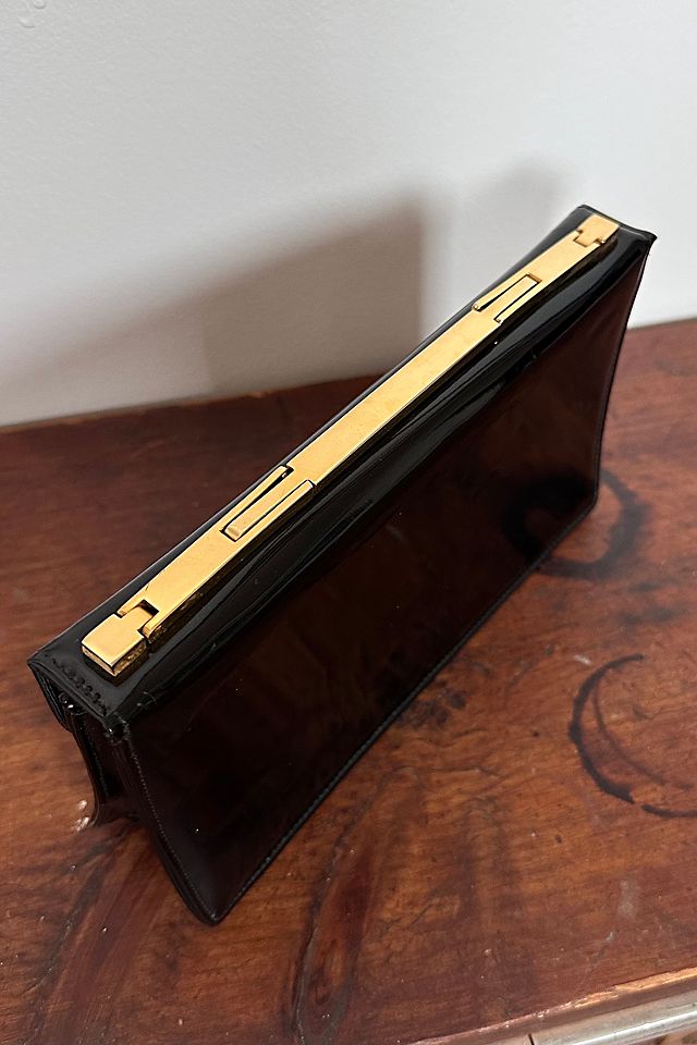 Vintage Black Patent Clutch with Folding Gold Handle Selected by KA.TL ... Vintage Black Patent Clutch with Folding Gold Handle Selected by KA.TL ...