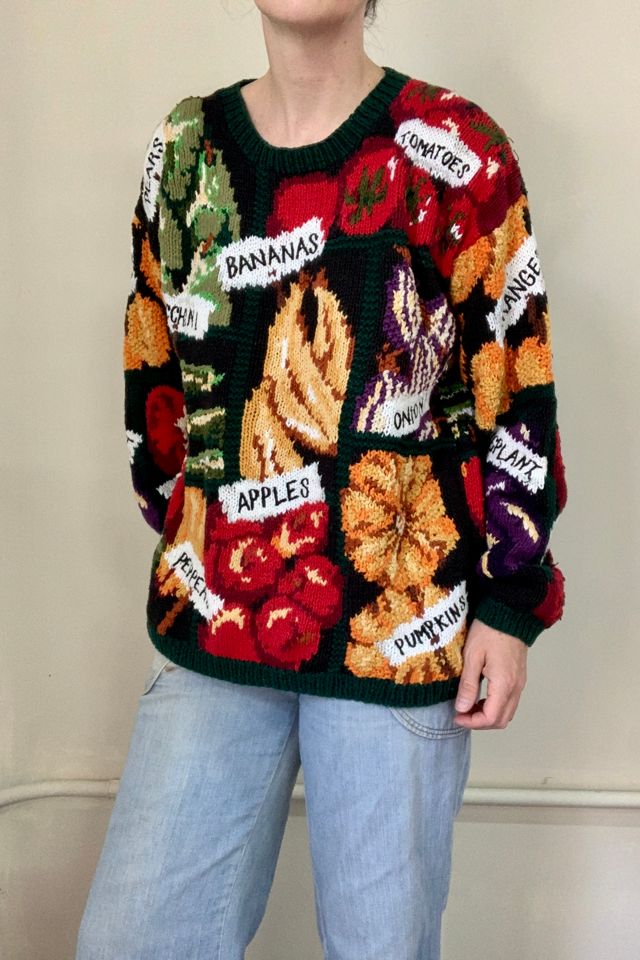 Vintage 1990s Hand Knit Fruit Sweater | Free People