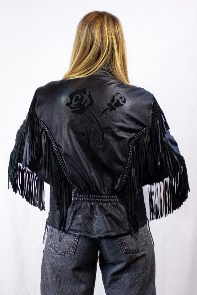Vintage Frontier Leathers Rose Fringe Leather Jacket Selected by Black ...