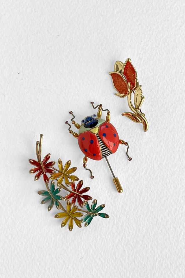 Vintage 60s Enamel Garden Themed Floral Lady Bug Brooch Collection ...