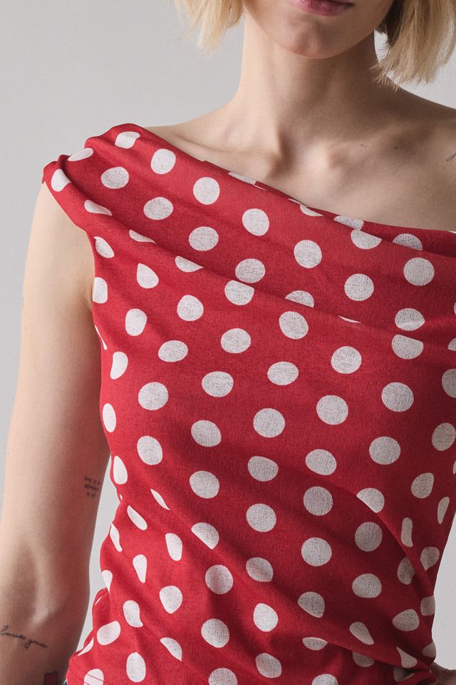 Kimchi Blue Fia Polka Dot Mesh Asymmetrical Off-The-Shoulder Top ...