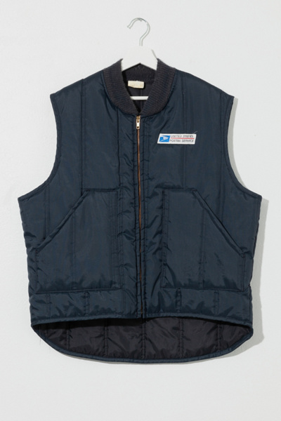 Vintage 1990s Distressed USPS Navy Blue Work Vest | Urban Outfitters