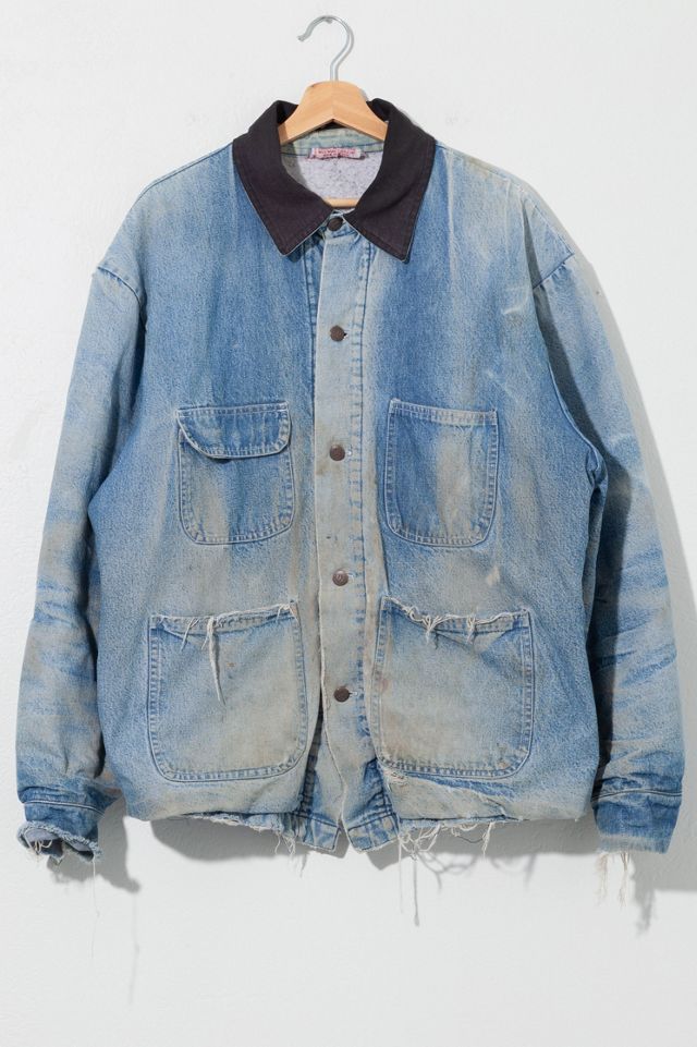 Vintage 1980s Heavily Distressed Denim Blanket Lined Chore Jacket ...