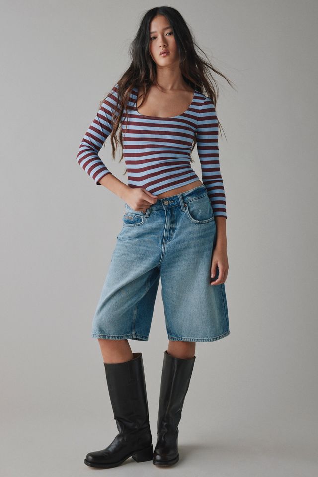 BDG Andie 3/4 Sleeve Square Neck Cropped Tee | Urban Outfitters