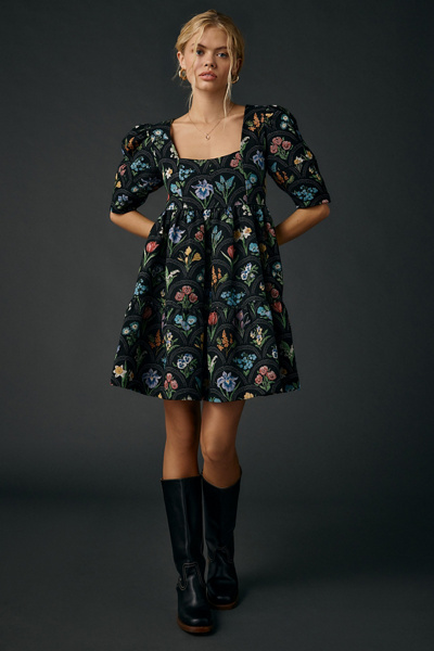 En Saison Daphne Floral Tapestry Jacquard Trapeze Mini Dress | Urban ...