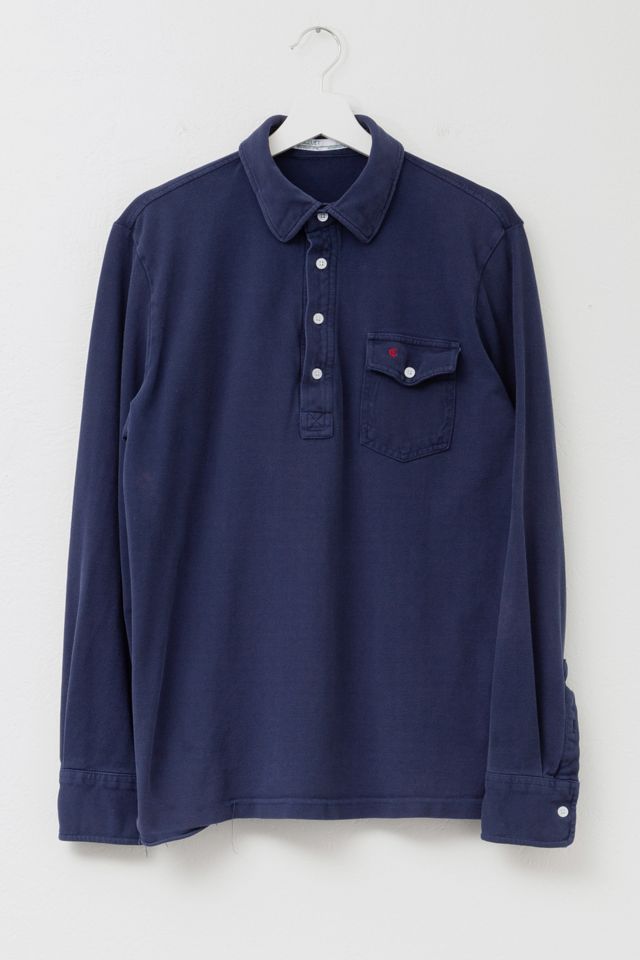 Vintage Y2K Distressed Navy Blue Long Sleeve Pocketed Rugby Shirt ...