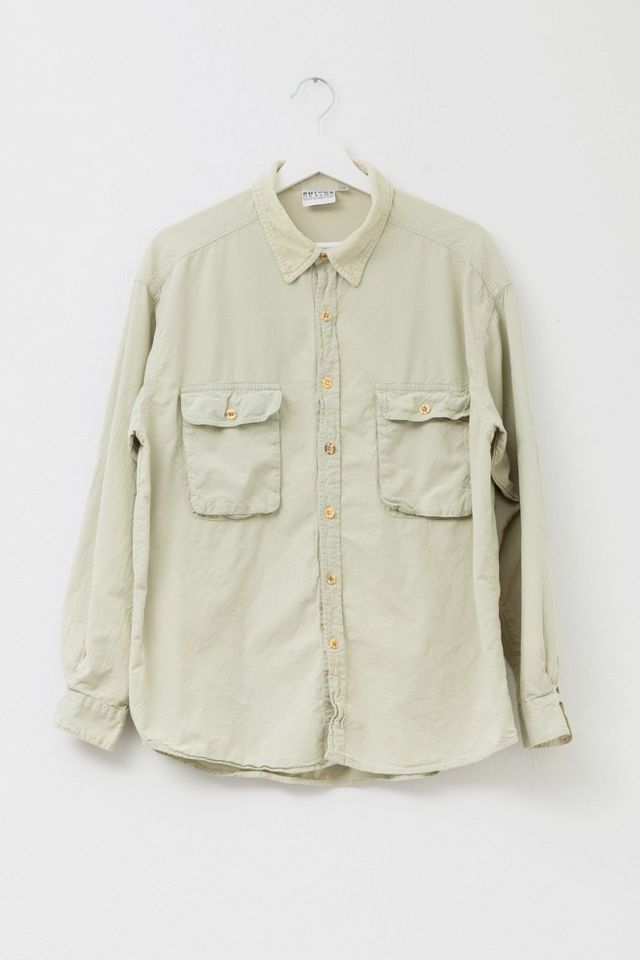 Vintage 1990s Distressed Button Up Green Shirt Corduroy Collar | Urban ...