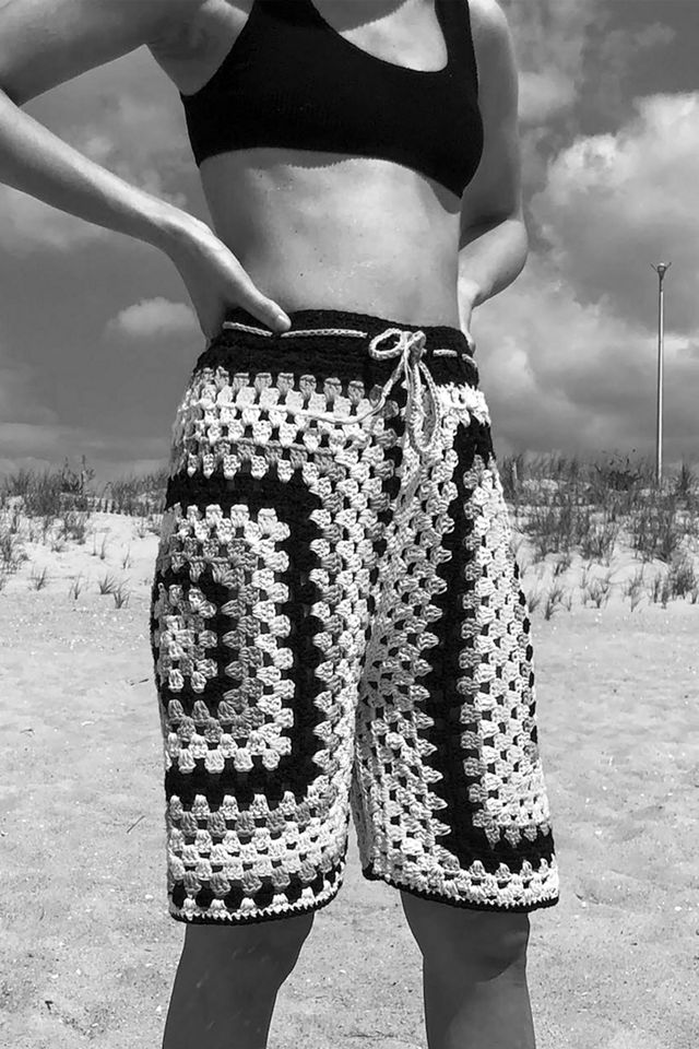 MARVES new york Granny Square Daisy Green Bermuda Shorts | Urban Outfitters