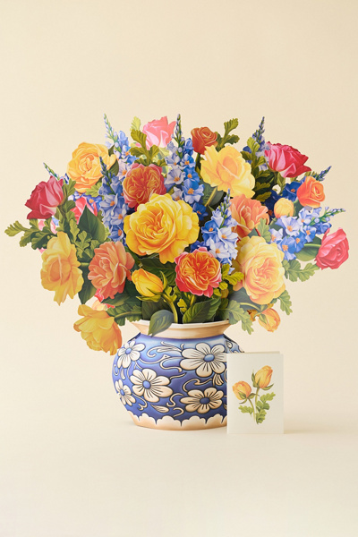 FreshCut Paper Grande Sorbet Roses Pop-Up Greeting Card | Urban Outfitters