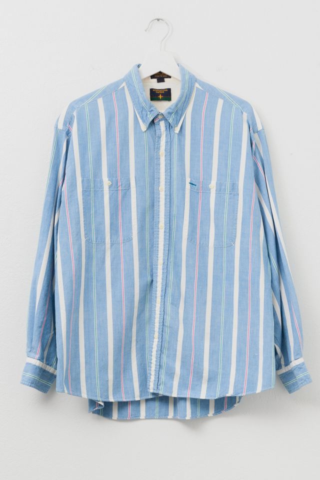 Vintage 1990s Cotton Stripped Blue White Button Up Shirt | Urban Outfitters