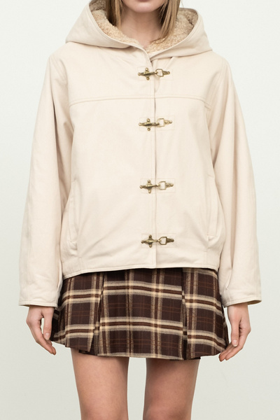 Moon River Ecru Toggle Button Fleece Lined Hooded Jacket | Urban Outfitters