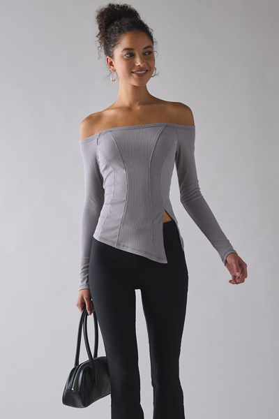 UO Perfect Stranger Asymmetric Split Hem Off-The-Shoulder Top | Urban ...