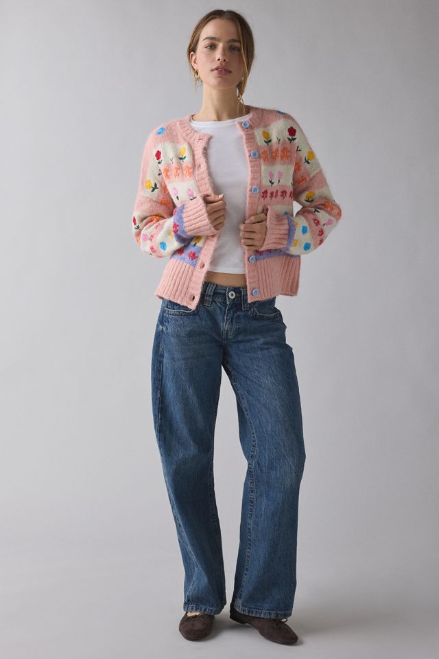 BDG Becca Floral Embroidered Brushed Knit Oversized Cardigan | Urban ...