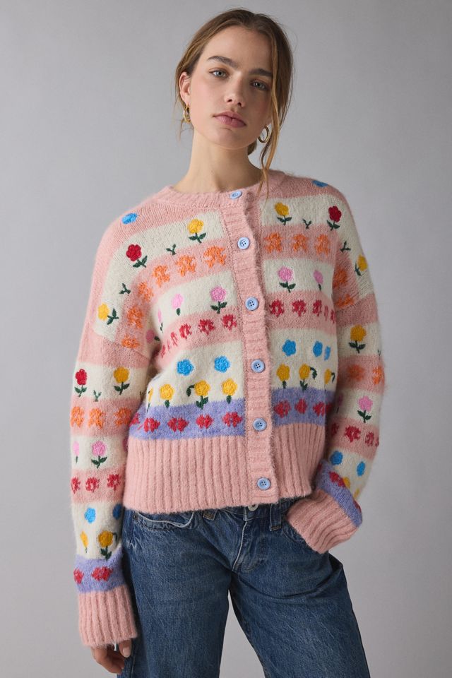 BDG Becca Floral Embroidered Brushed Knit Oversized Cardigan | Urban ...