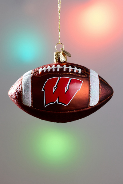 University Of Wisconsin Football Shaped Glass Ornament | Urban Outfitters