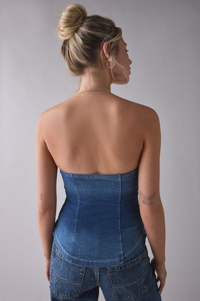 UO Riley Strapless Seamed Denim Tube Top | Urban Outfitters