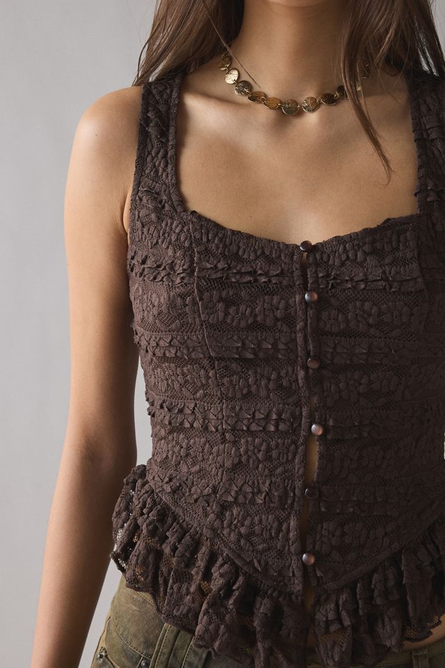 Kimchi Blue Amara Ruffle Lace Button-Front Tank Top | Urban Outfitters