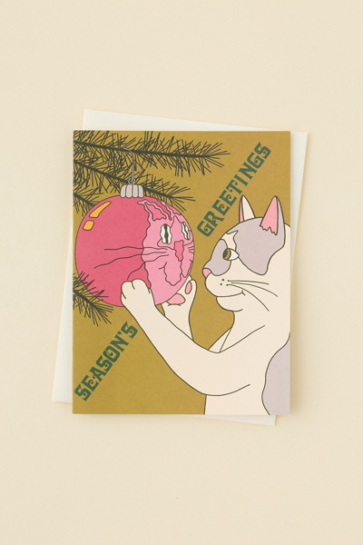 Red Cap Cards Reflections Cat Holiday Greeting Card | Urban Outfitters