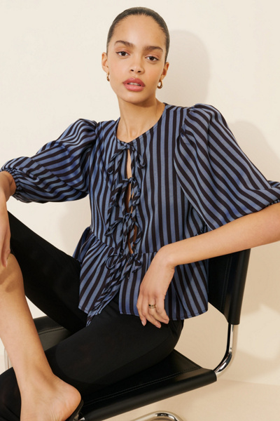 Glamorous Striped Tie Front Blouse | Urban Outfitters