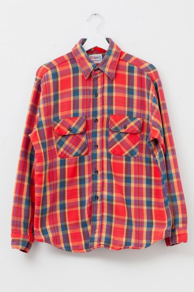 Vintage 1980s Distressed Flannel Red Yellow Plaid Cotton Button Up ...