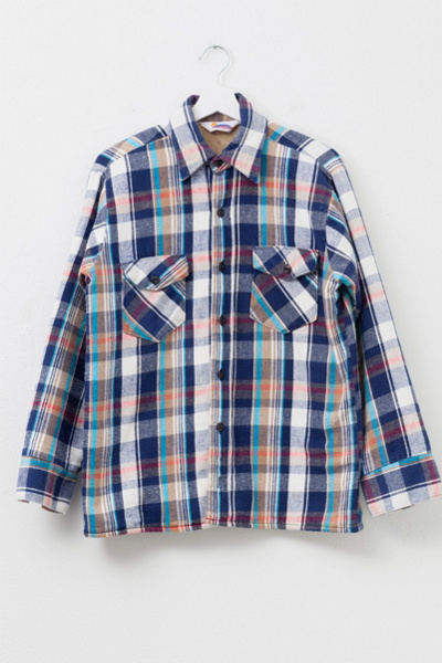 Vintage 1990s Distressed Blue White Plaid Quilt Lined Button Up Shirt ...